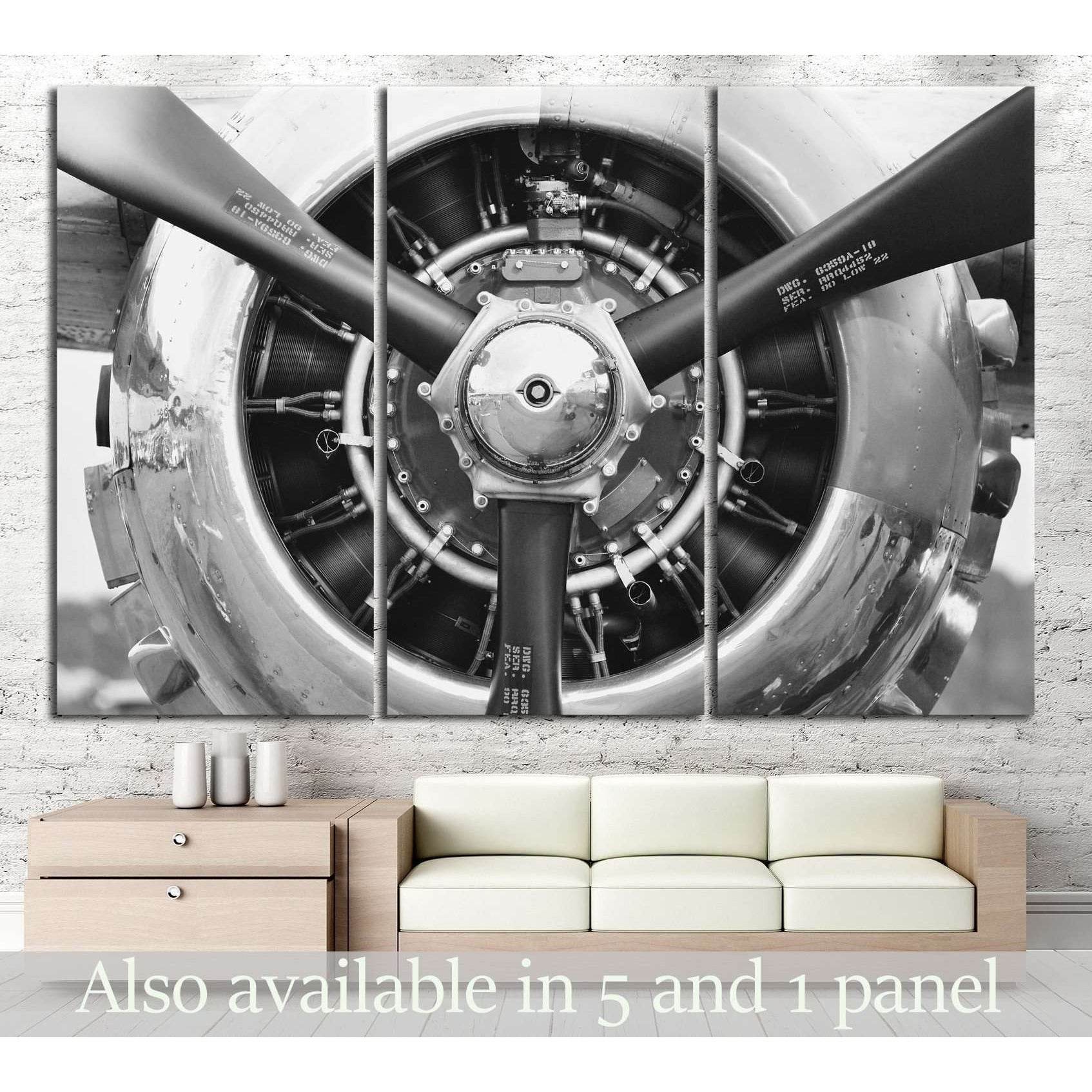 Vintage Aircraft Propeller Canvas Print, Black and White - Zellart