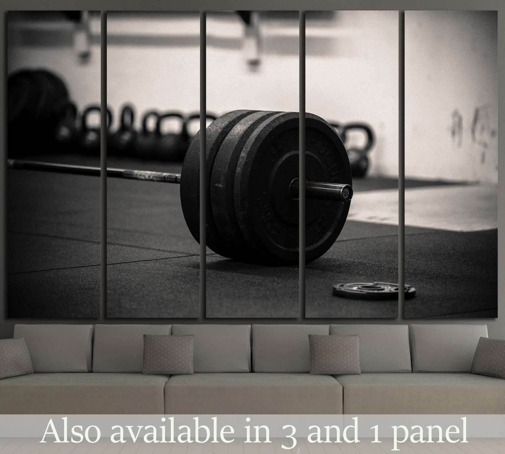 Barbell Canvas Print — Black and White Gym Art - Zellart