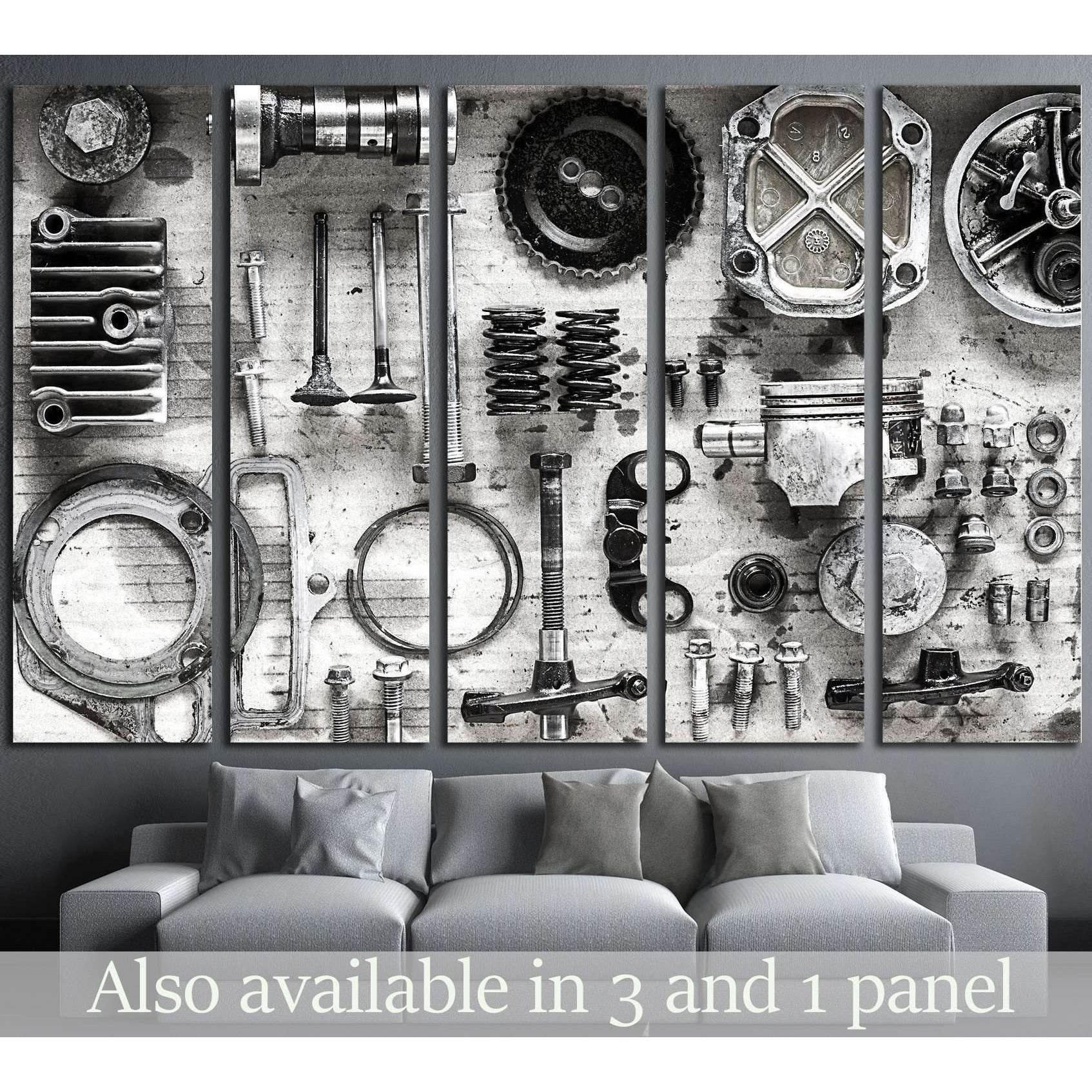 Engine Parts Canvas Art, Industrial Monochrome - Zellart