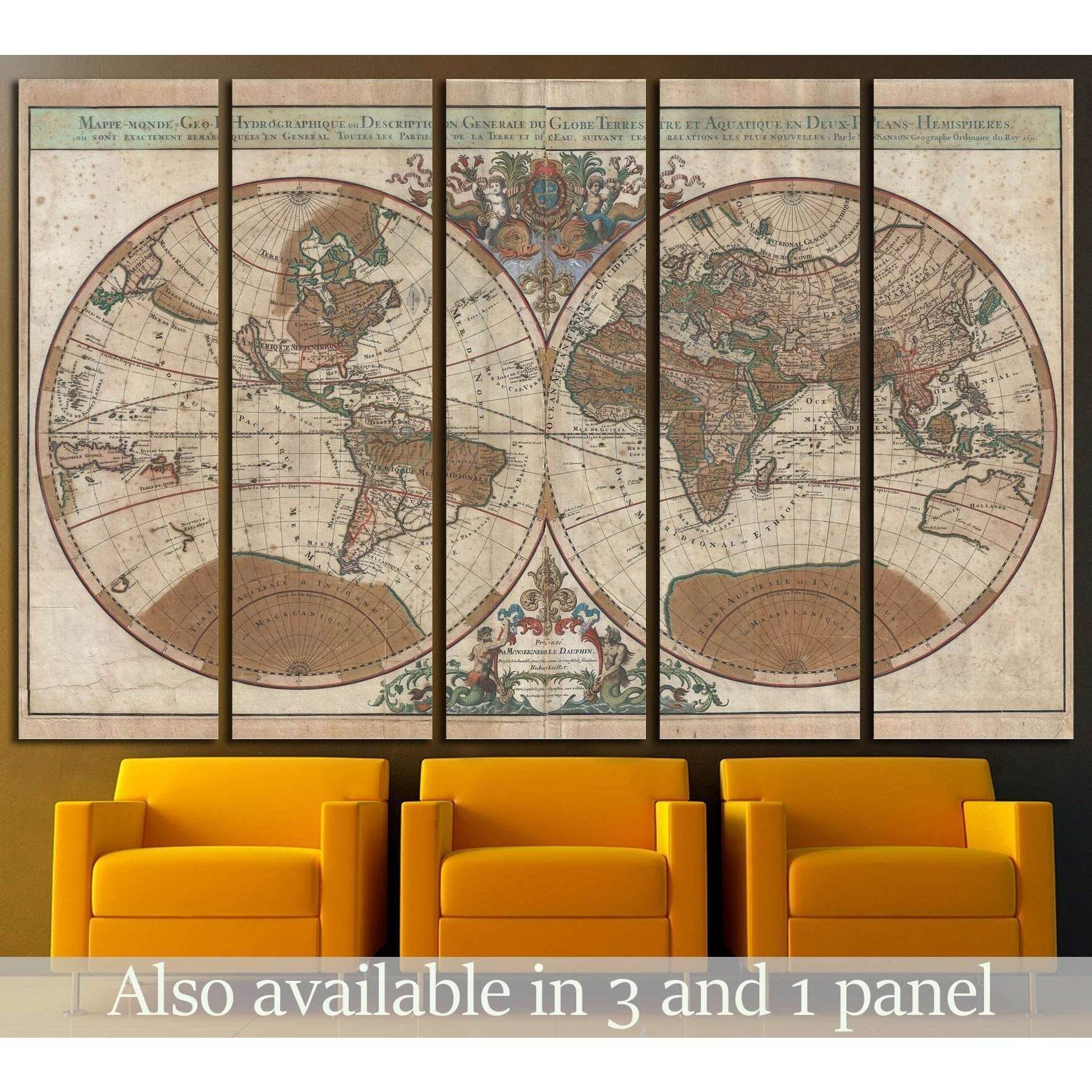 Old World Antique Map Canvas Print, Vintage Globe Art - Zellart
