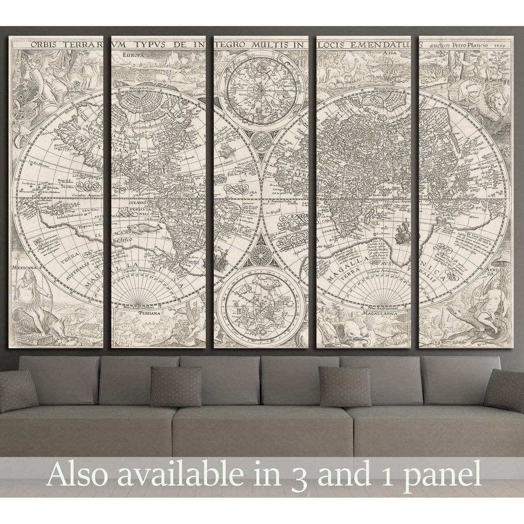 VINTAGE WORLD MAPS Wall Art | Zellart Canvas Prints
