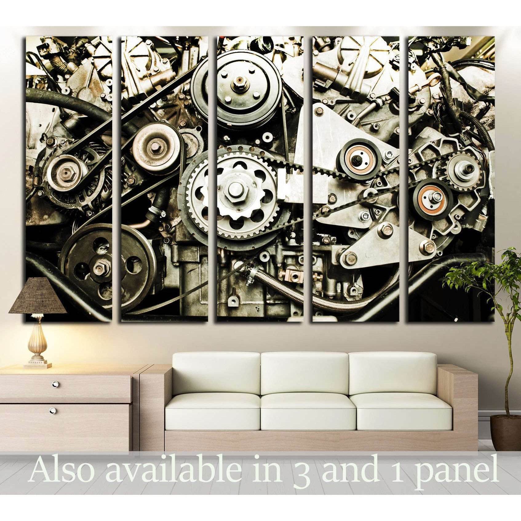 Automotive Engine Canvas Print, Industrial Garage Art - Zellart