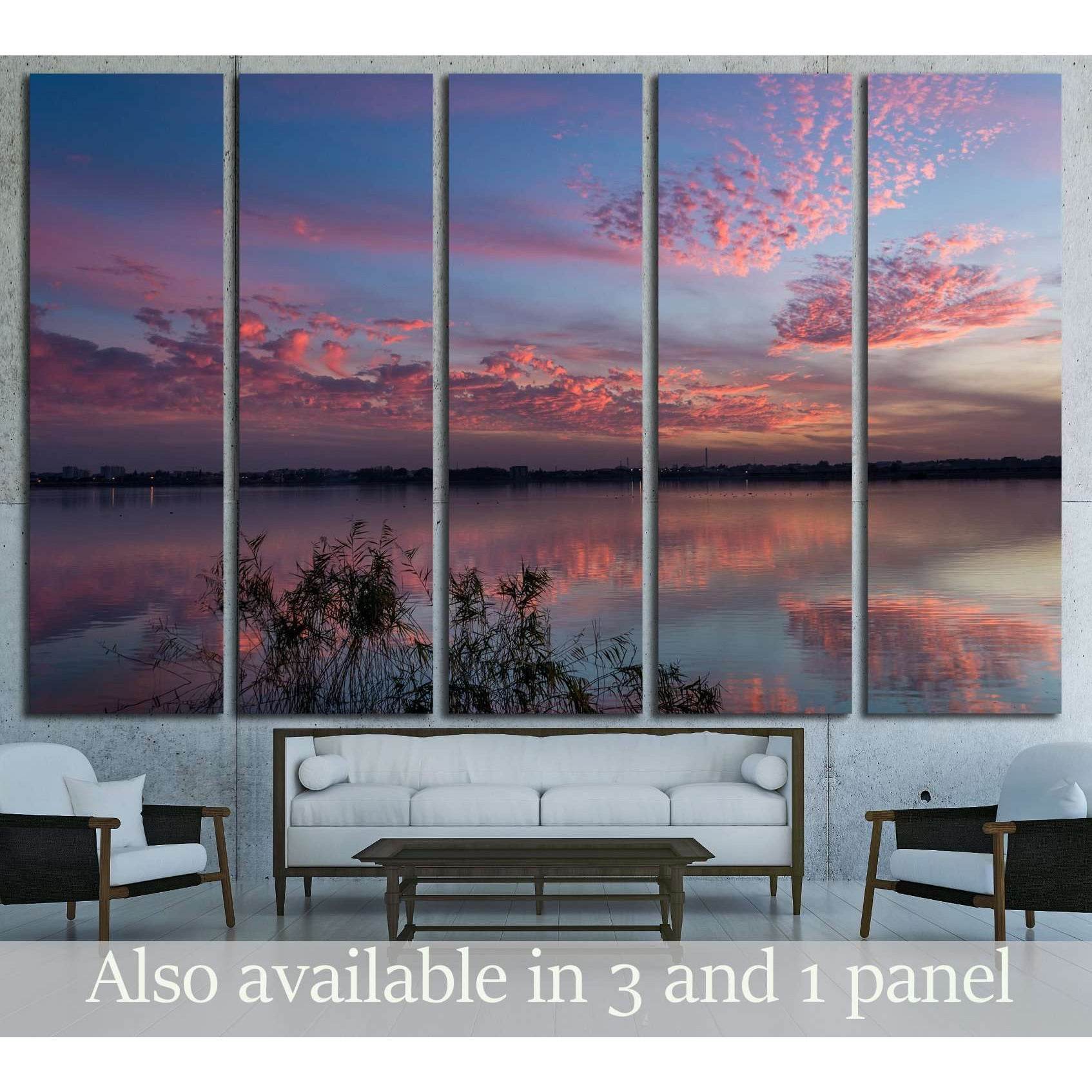 Pink Sunset Lake Canvas Print - Pastel Sky Wall Art - Zellart